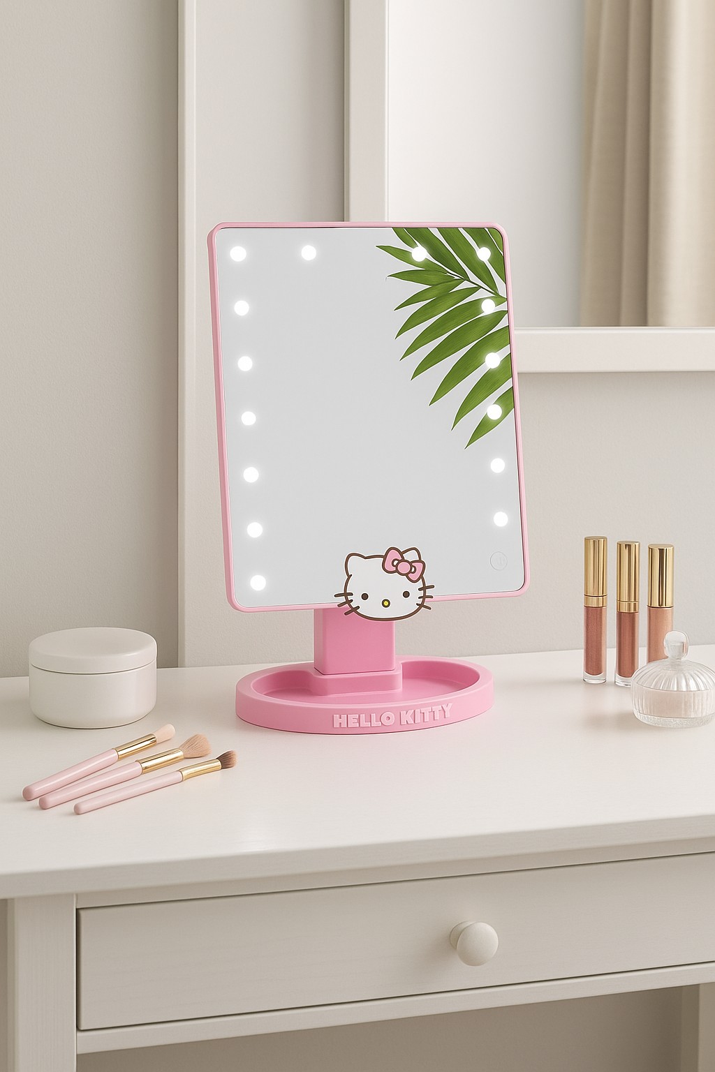 Espejo de maquillaje Hello Kitty con luces LED y base organizadora 💖🌈